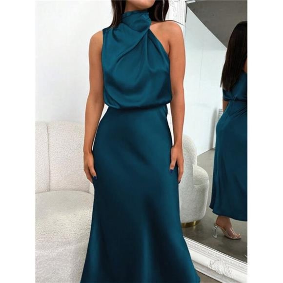 A Classy Chic Boutique | Dresses | Asymmetrical Neck Satin Dress | Poshmark